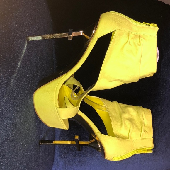 Privileged | Shoes | Size 1 Neon Yellow Platforms With Gold Cross Heel ...